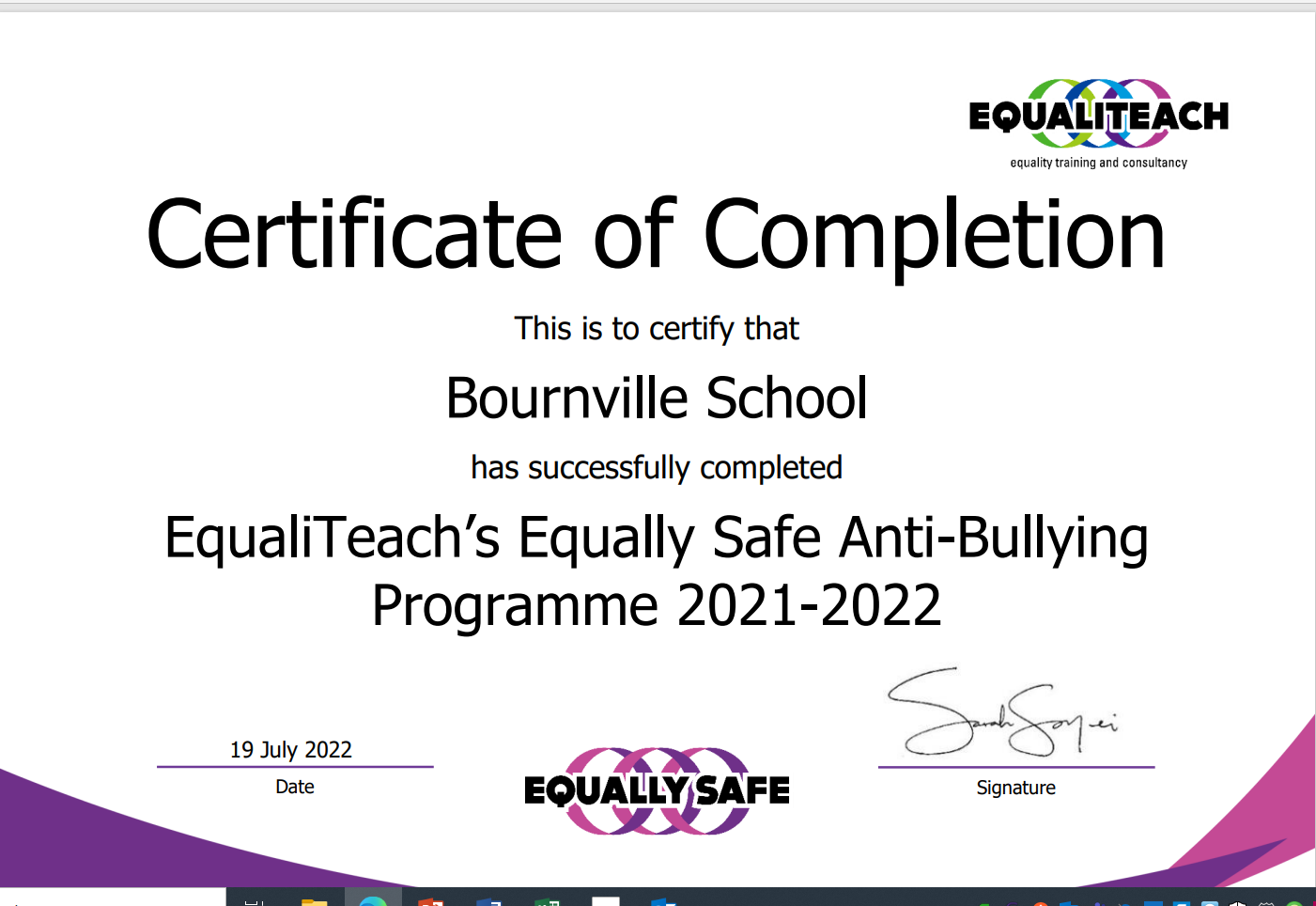 Equally Safe School - Bournville School